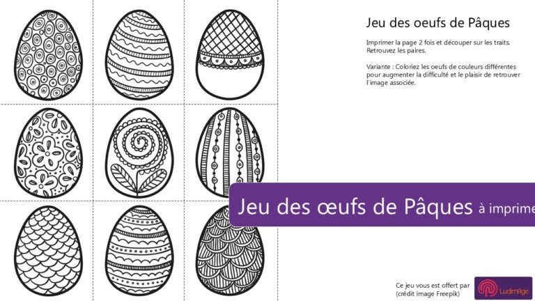 jeu de mémoire pour personnes âgées sur la thématique des œufs de Pâques